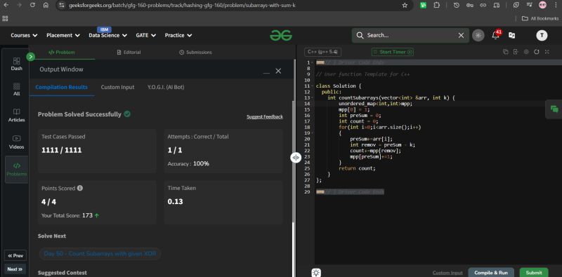 #gfg160 #geekstreak2025 #cplusplus #prefixsum #hashmap #subarrays ... #gfg160 #geekstreak2025 #cplusplus #prefixsum #hashmap #subarrays ...