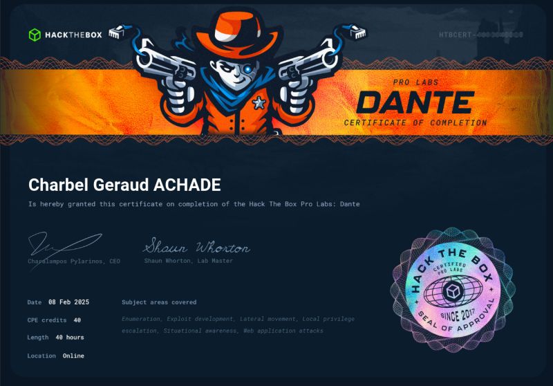 Charbel Geraud ACHADE on LinkedIn: #hackthebox #hackthebox #pentest #dante Charbel Geraud ACHADE on LinkedIn: #hackthebox #hackthebox #pentest #dante