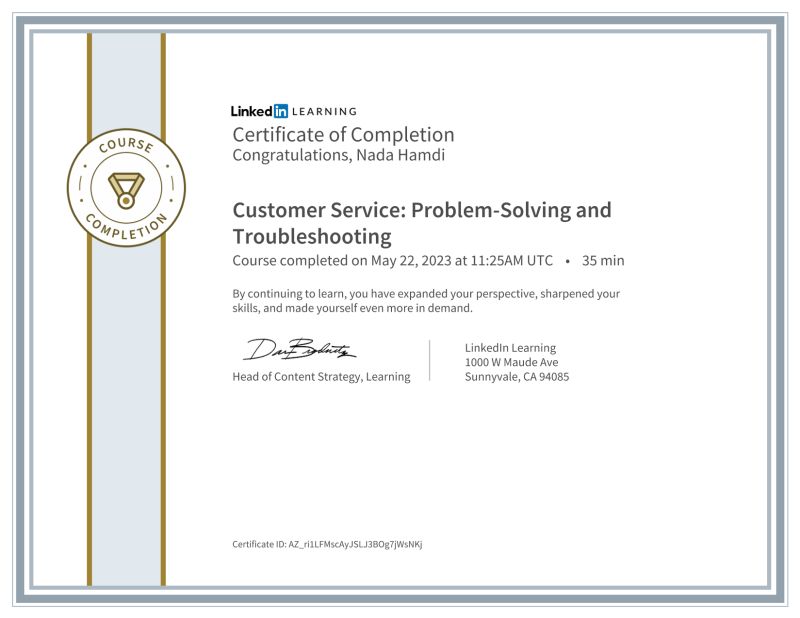 Nada Hamdi on LinkedIn: Certificate of Completion Nada Hamdi on LinkedIn: Certificate of Completion