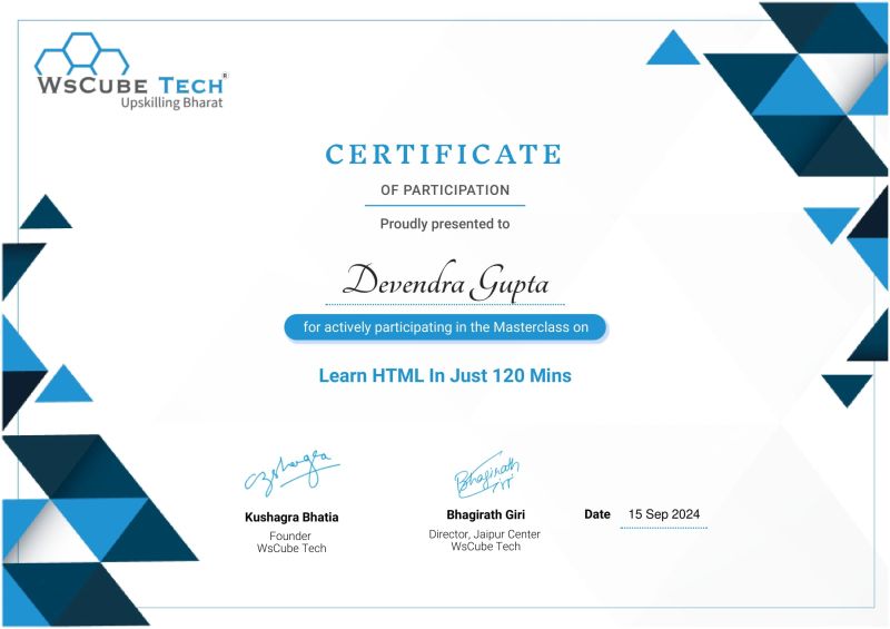 Devendra Gupta on LinkedIn: #html #certification #webdevelopment # ... Devendra Gupta on LinkedIn: #html #certification #webdevelopment # ...