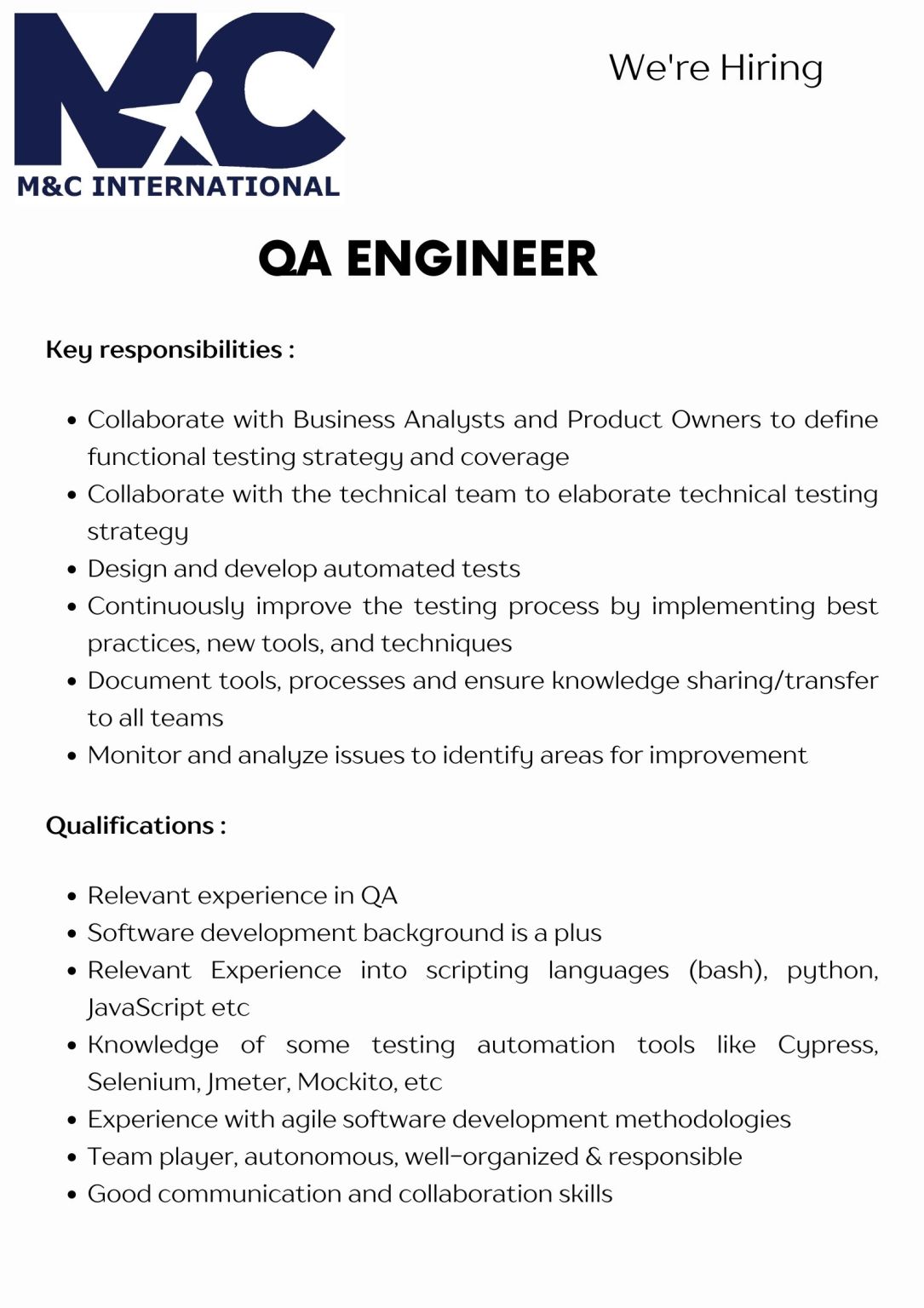M&C on LinkedIn: #team #project #qaengineer #softwaretesting #hiring # ... M&C on LinkedIn: #team #project #qaengineer #softwaretesting #hiring # ...