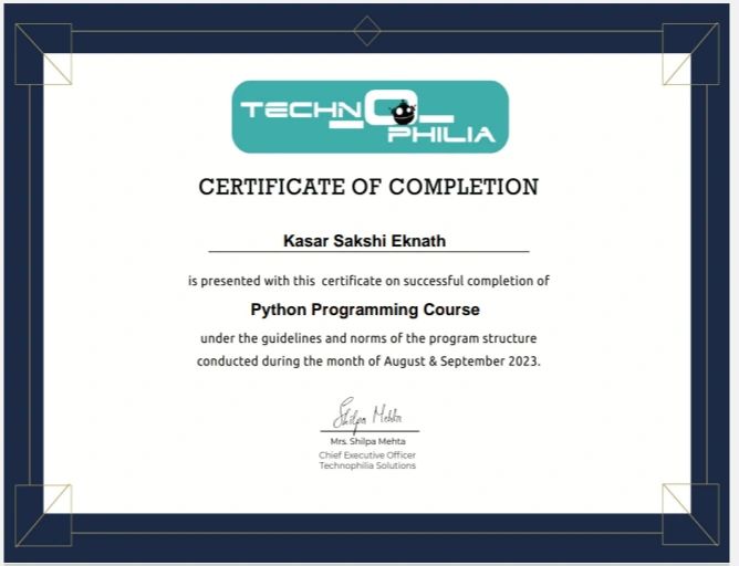 sakshi kasar on LinkedIn: #technophilia #iitkharagpur #pythonprogramming sakshi kasar on LinkedIn: #technophilia #iitkharagpur #pythonprogramming