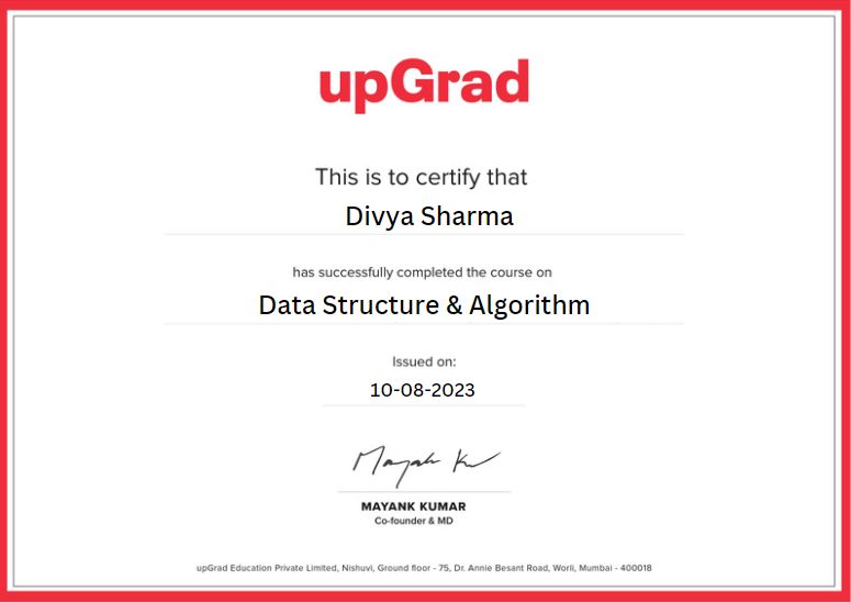 Divya Sharma on LinkedIn: #datastructures #algorithms #certification # ... Divya Sharma on LinkedIn: #datastructures #algorithms #certification # ...