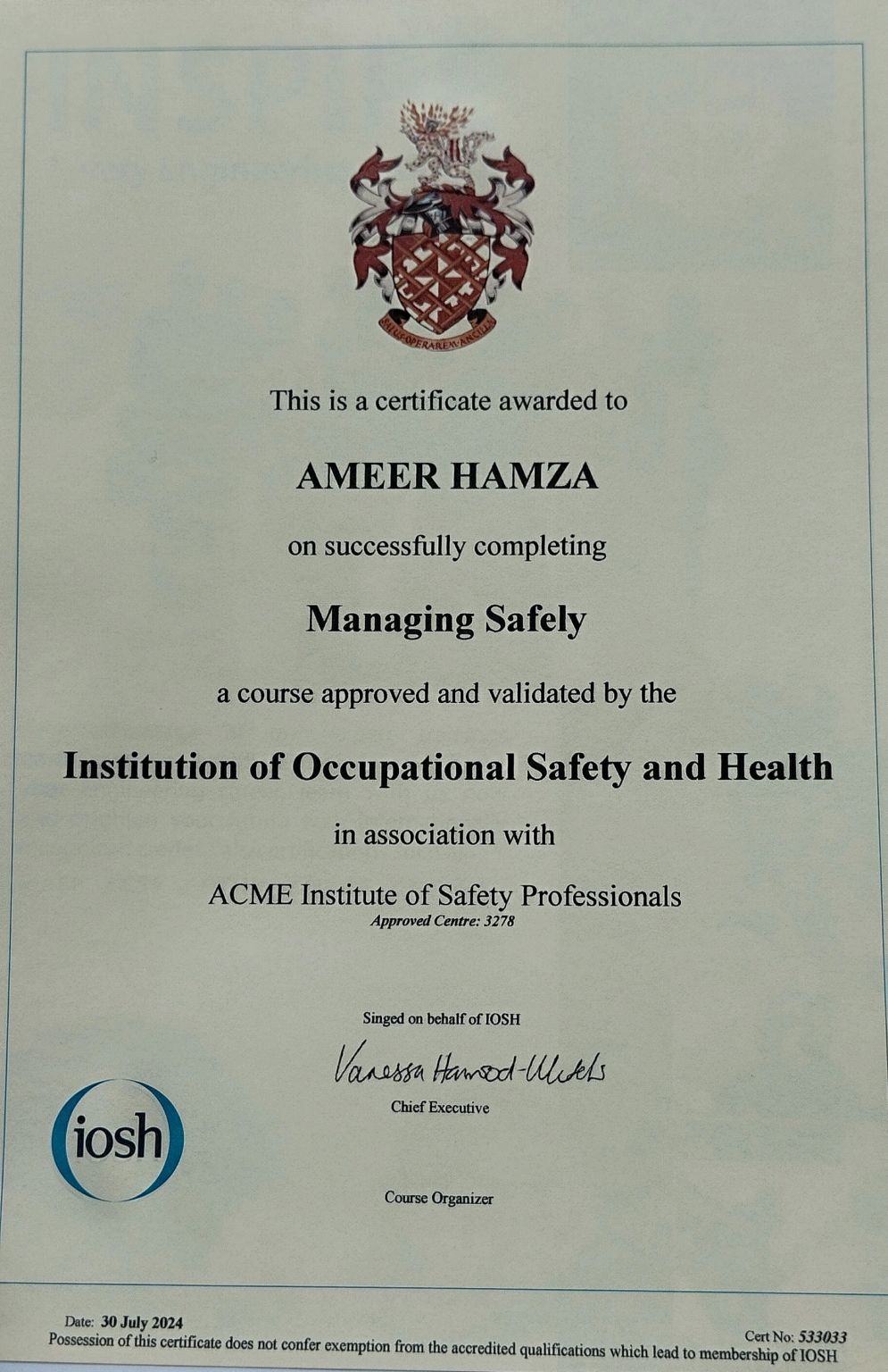 Ameer Hamza IOSH - Certified on LinkedIn: #iosh Ameer Hamza IOSH - Certified on LinkedIn: #iosh