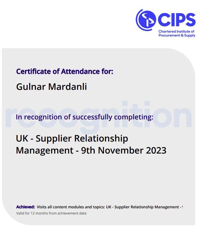 Gulnar Mardanli, MCIPS (CS) on LinkedIn: Excited to share that I've ... Gulnar Mardanli, MCIPS (CS) on LinkedIn: Excited to share that I've ...