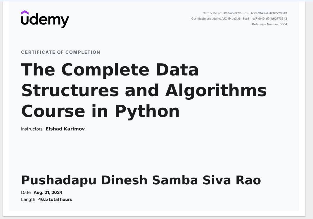 PUSHADAPU DINESH SAMBA SIVA RAO on LinkedIn: #python #datastructures # ... PUSHADAPU DINESH SAMBA SIVA RAO on LinkedIn: #python #datastructures # ...