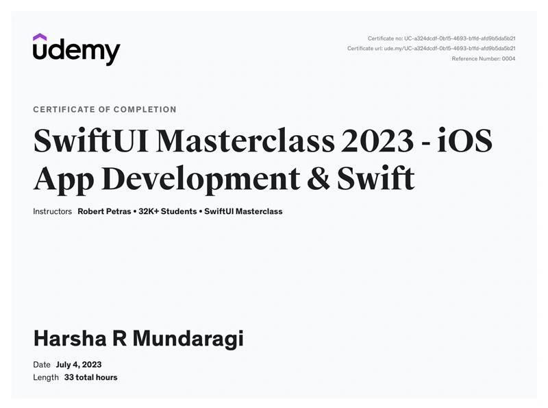Harsha R Mundaragi on LinkedIn: #iosdevelopment #swiftui #udemycertificate Harsha R Mundaragi on LinkedIn: #iosdevelopment #swiftui #udemycertificate