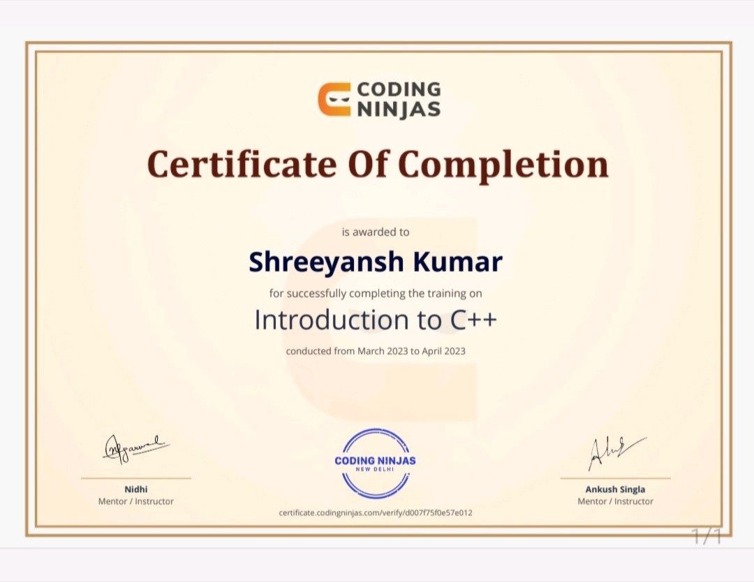 SHREEYANSH KUMAR on LinkedIn: I'm happy to share that i 've obtained a ... SHREEYANSH KUMAR on LinkedIn: I'm happy to share that i 've obtained a ...