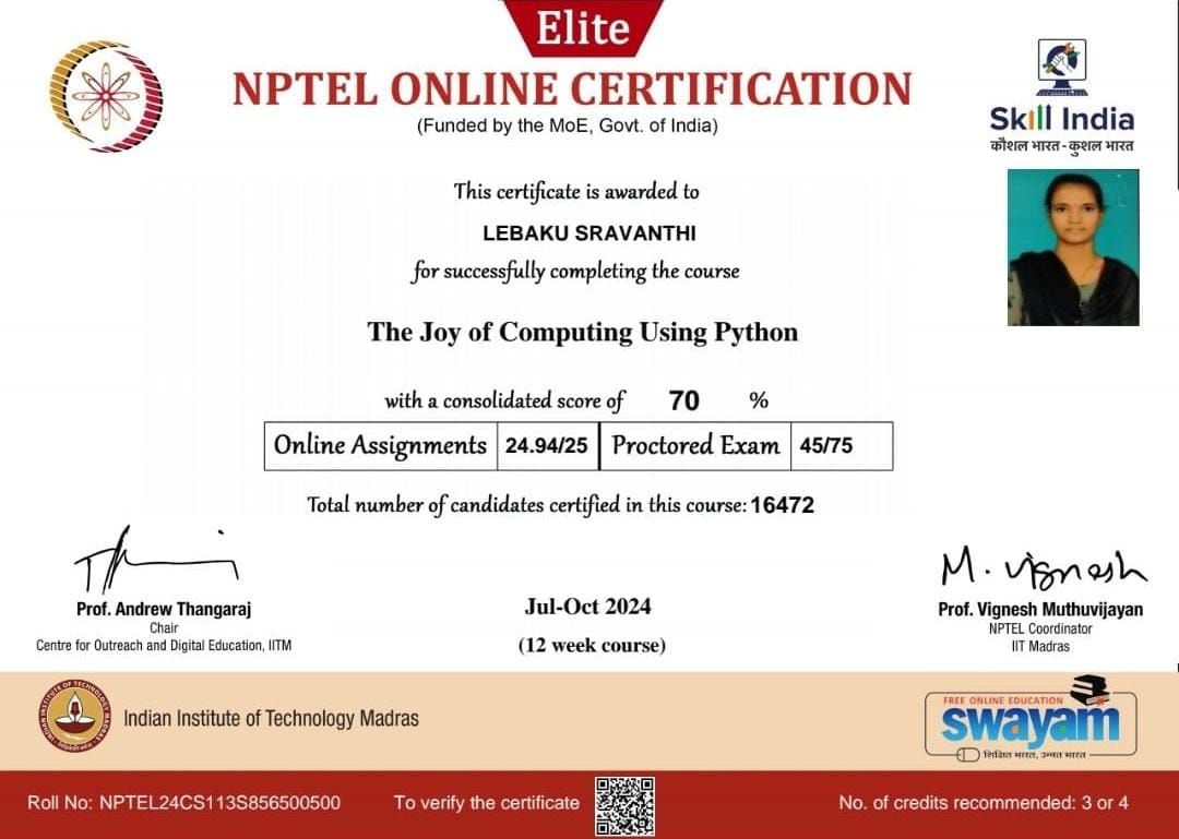 sravanthi lebaku on LinkedIn: #python #nptel #programming #coding # ... sravanthi lebaku on LinkedIn: #python #nptel #programming #coding # ...