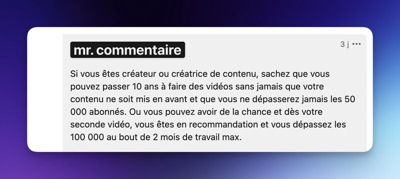 Récemment, quelqu'un a commenté sous un de mes posts. Et c'est le truc ... Récemment, quelqu'un a commenté sous un de mes posts. Et c'est le truc ...