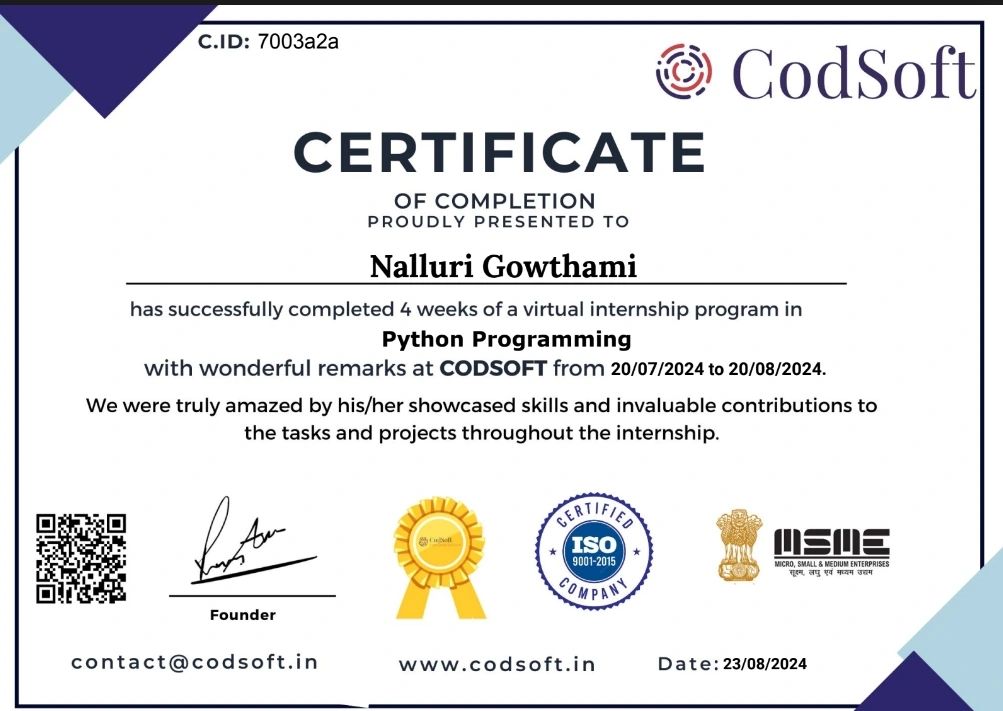 Gowthami Nalluri on LinkedIn: #github #internship #python #codsoft #skill Gowthami Nalluri on LinkedIn: #github #internship #python #codsoft #skill