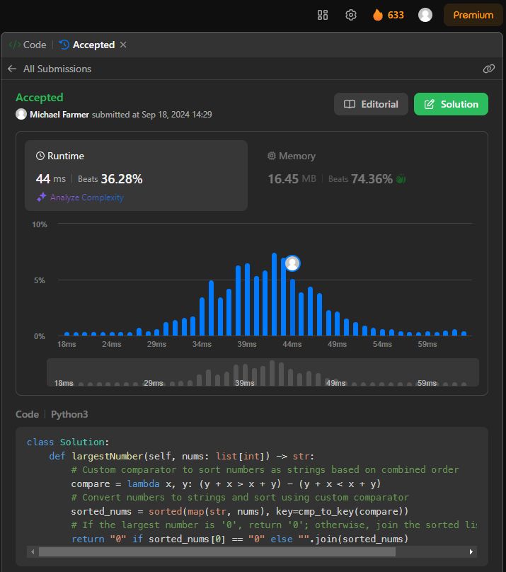 Michael Farmer on LinkedIn: Day 633 of Daily LeetCode | 179. Largest ... Michael Farmer on LinkedIn: Day 633 of Daily LeetCode | 179. Largest ...