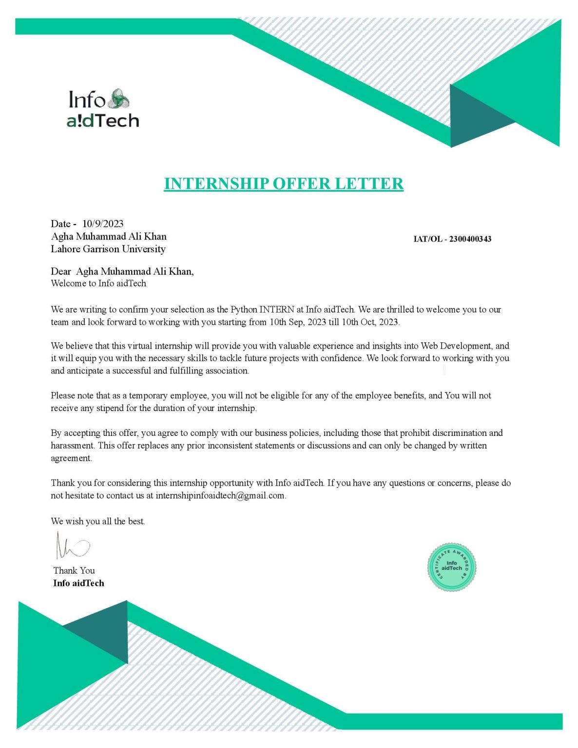 Agha Muhammad Ali Khan on LinkedIn: #infoaidtech #iad #python Agha Muhammad Ali Khan on LinkedIn: #infoaidtech #iad #python
