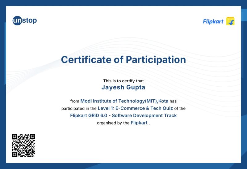 Jayesh Gupta on LinkedIn: Certificate Of Participation in Flipkart Jayesh Gupta on LinkedIn: Certificate Of Participation in Flipkart