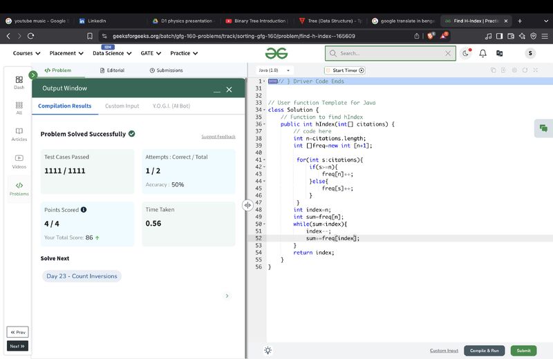 #gfg160 #geekstreak2025 #dsa #java #hindex #problemsolving ... #gfg160 #geekstreak2025 #dsa #java #hindex #problemsolving ...