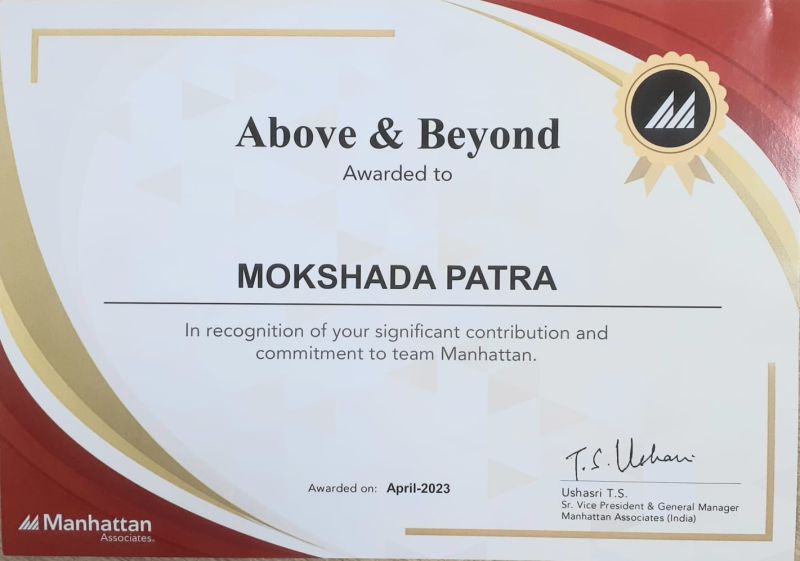 Mokshada Patra on LinkedIn: Thank you Mnahttan for recognizing once ... Mokshada Patra on LinkedIn: Thank you Mnahttan for recognizing once ...