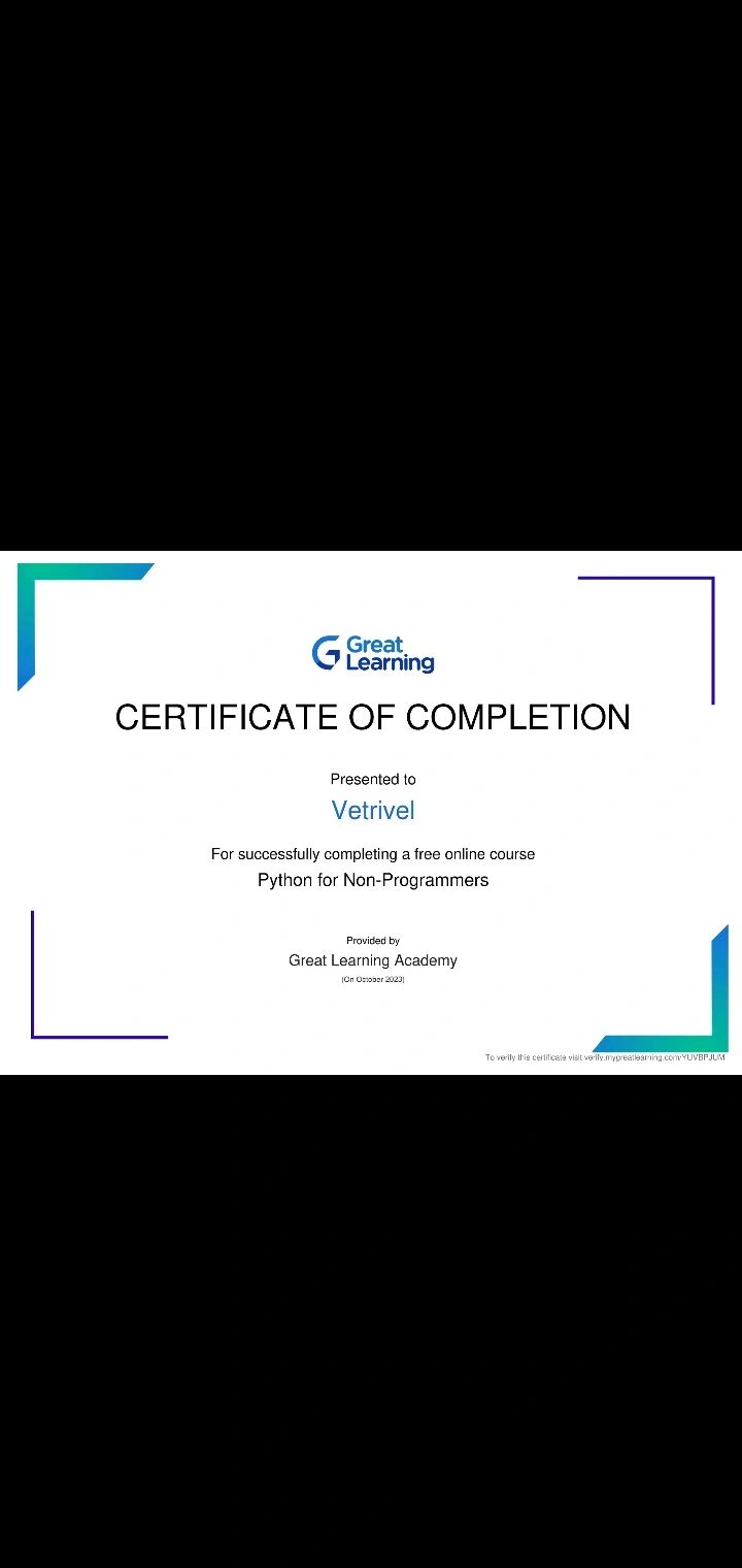 Vetri Vel on LinkedIn: I have completed Python course for non ... Vetri Vel on LinkedIn: I have completed Python course for non ...