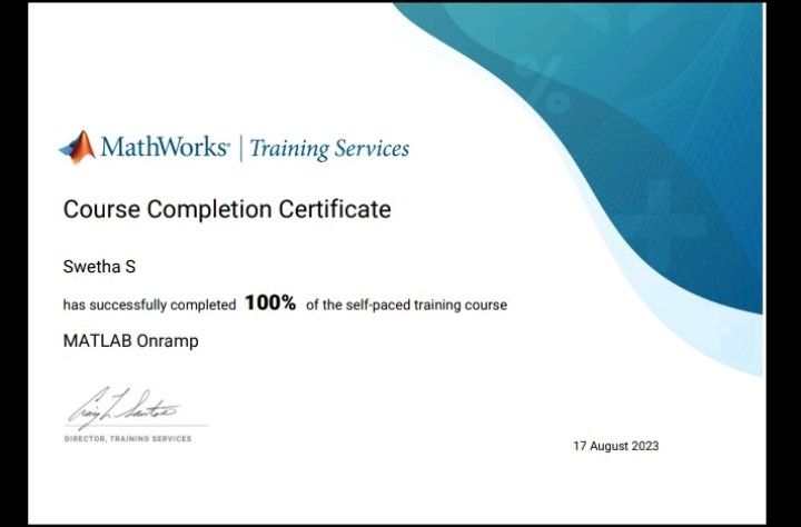 Swetha Suresh on LinkedIn: Successfully completed Mathworks course in ... Swetha Suresh on LinkedIn: Successfully completed Mathworks course in ...