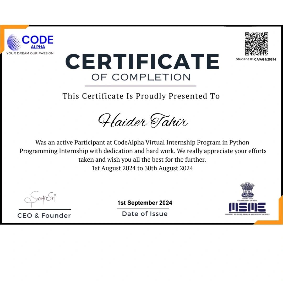 Haider Tahir on LinkedIn: #python #codealpha #datascience #coding # ... Haider Tahir on LinkedIn: #python #codealpha #datascience #coding # ...