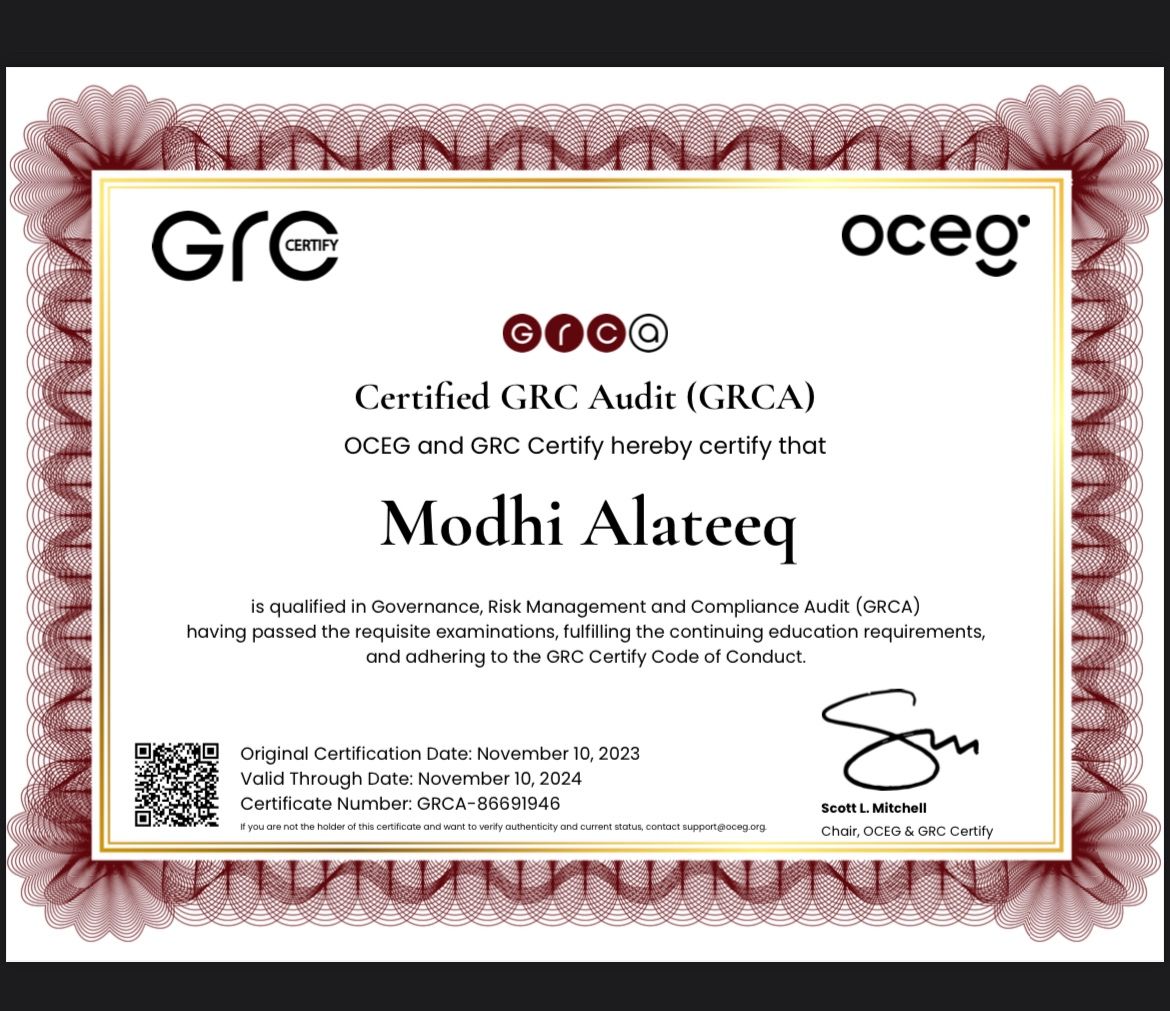 #grca #grc #compliance #oceg | Modhi Alateeq. LL.M, IFCE,GRCP, GRCA ... #grca #grc #compliance #oceg | Modhi Alateeq. LL.M, IFCE,GRCP, GRCA ...