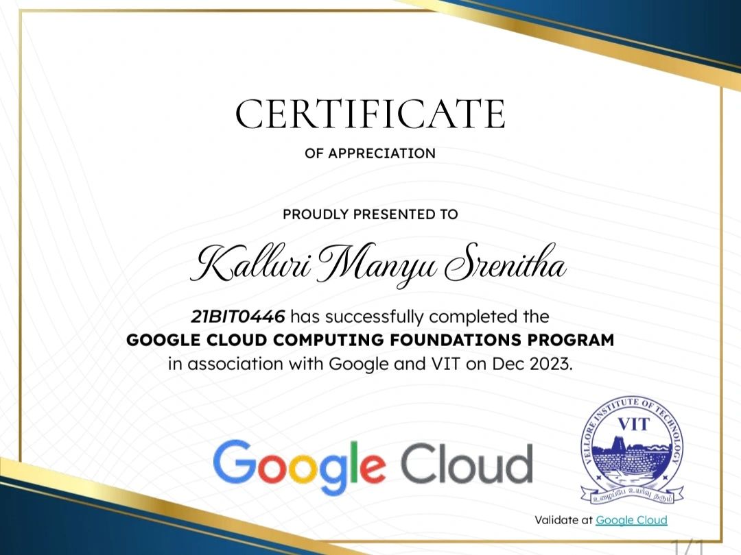 Kalluri Manyu Srenitha on LinkedIn: I am to share that I've obatained a ... Kalluri Manyu Srenitha on LinkedIn: I am to share that I've obatained a ...