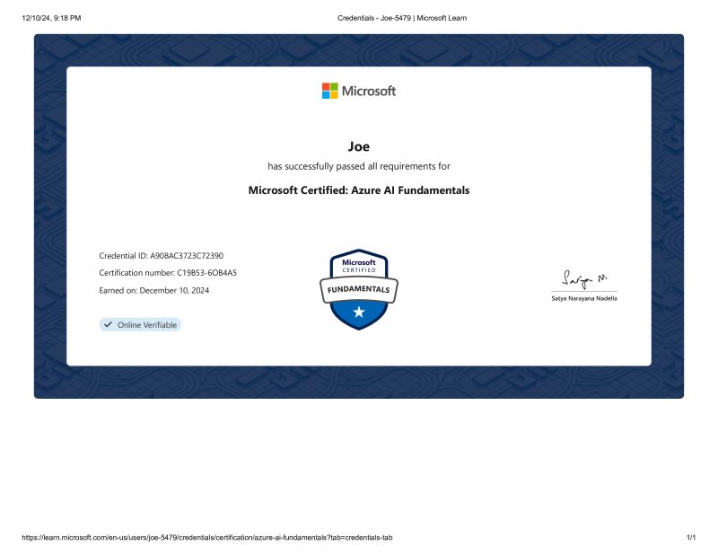 Joseph Glogowski on LinkedIn: #certificationcomplete #azureai # ... Joseph Glogowski on LinkedIn: #certificationcomplete #azureai # ...