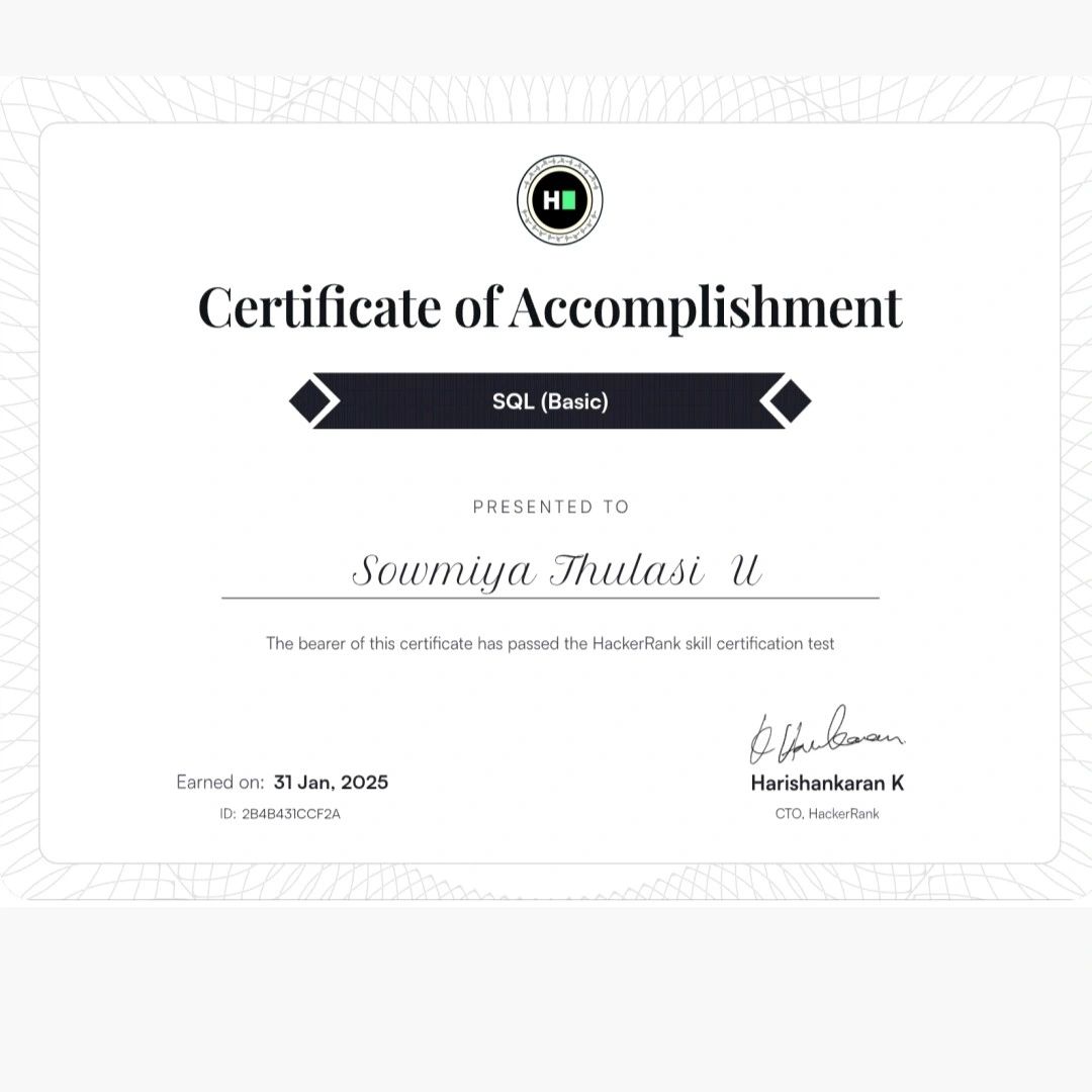 Sowmiya Thulasi on LinkedIn: #sql #coding #hackerrank # ... Sowmiya Thulasi on LinkedIn: #sql #coding #hackerrank # ...