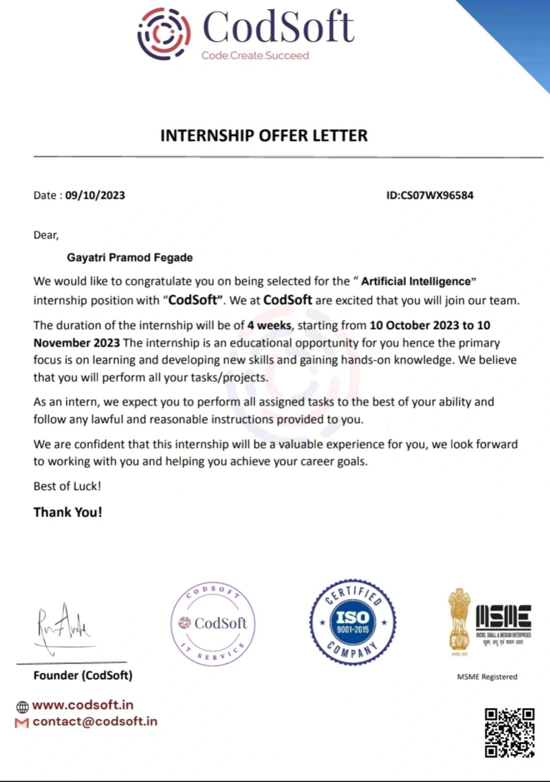 Gayatri Fegade on LinkedIn: #codesoft #codesoftinternship #aiforward # ... Gayatri Fegade on LinkedIn: #codesoft #codesoftinternship #aiforward # ...