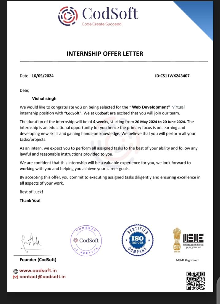 Vishal Singh on LinkedIn: #codsoft #codsoft #codsoft #codsoftintern Vishal Singh on LinkedIn: #codsoft #codsoft #codsoft #codsoftintern
