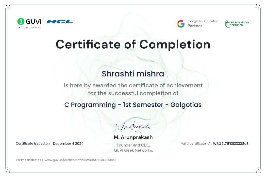 #cprogramming #guvi #hcl #galgotiasuniversity #certificate… | Shrashti ... #cprogramming #guvi #hcl #galgotiasuniversity #certificate… | Shrashti ...