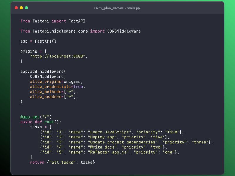 #calmplan #fastapi #python #backend #flask #elasticsearch #pydantic ... #calmplan #fastapi #python #backend #flask #elasticsearch #pydantic ...