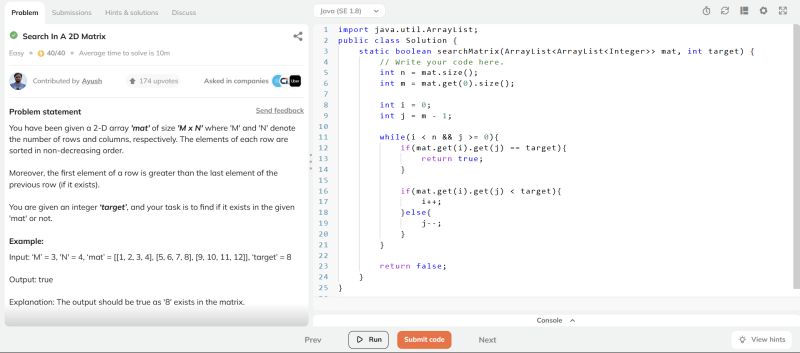 #day44 #striverssheet #dsa #matrixproblems #binarysearch #100daysofcode ... #day44 #striverssheet #dsa #matrixproblems #binarysearch #100daysofcode ...