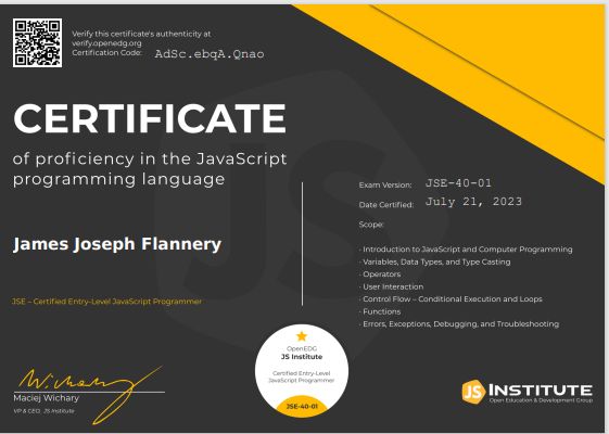 Jim Flannery on LinkedIn: Completed first JavaScript EDG Cert Jim Flannery on LinkedIn: Completed first JavaScript EDG Cert