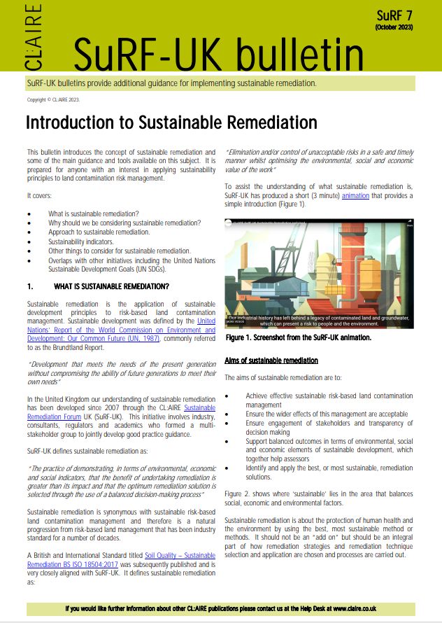 CL:AIRE publishes SuRF-UK bulletin on sustainable remediation | CL:AIRE ... CL:AIRE publishes SuRF-UK bulletin on sustainable remediation | CL:AIRE ...
