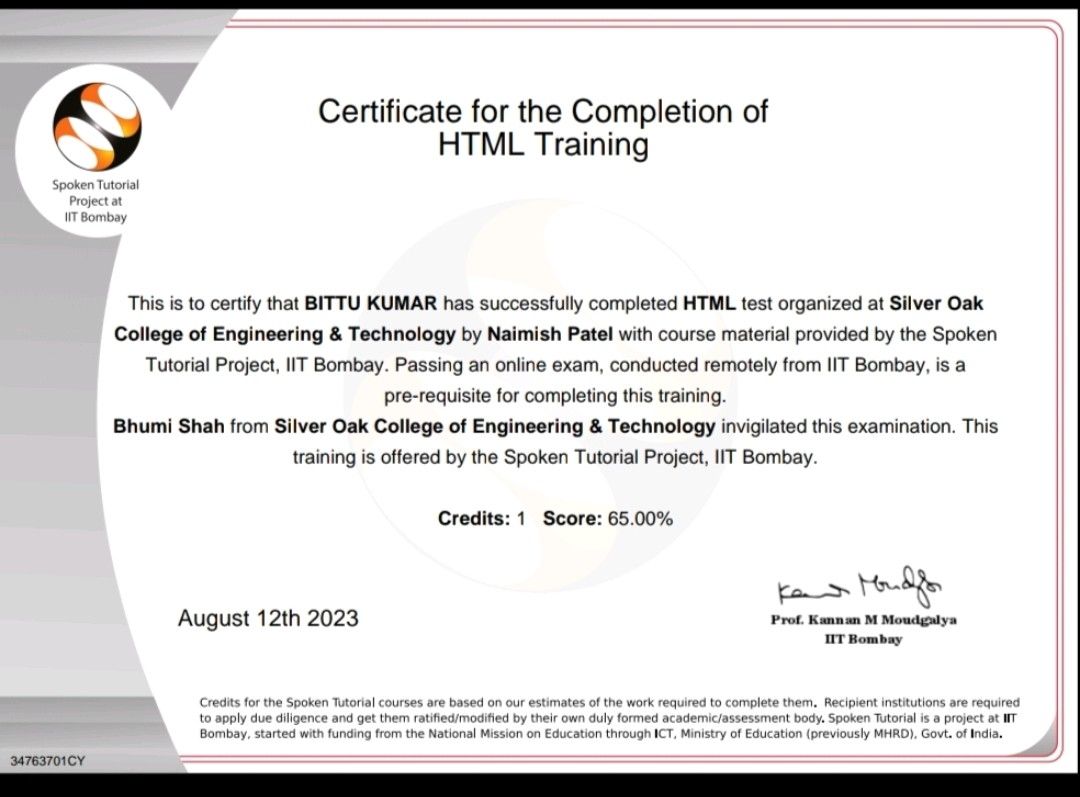 Bittu Kumar on LinkedIn: certificate for the completion of HTML ... Bittu Kumar on LinkedIn: certificate for the completion of HTML ...