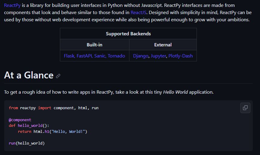 ReactPy: a Python library for data science and machine learning ... ReactPy: a Python library for data science and machine learning ...