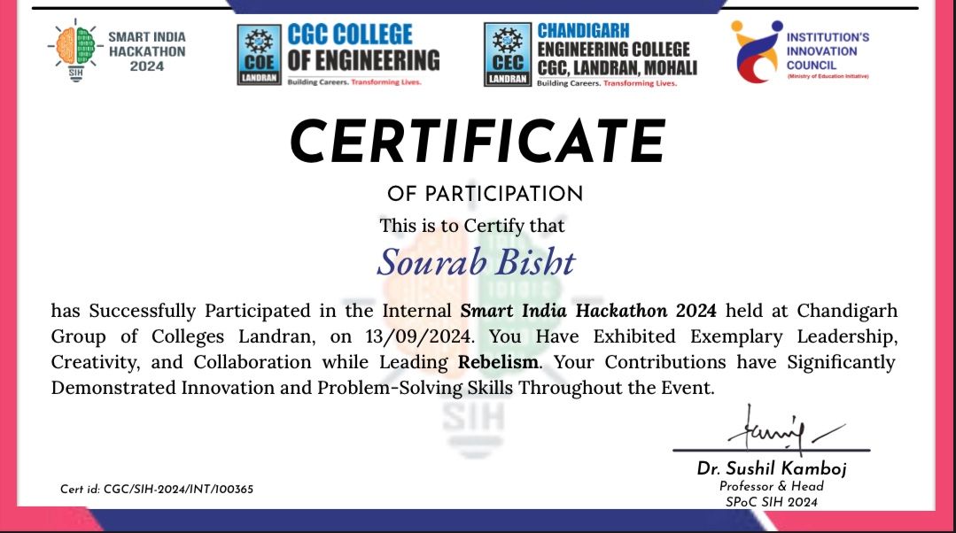 Sourab bisht on LinkedIn: #sih2k24 #techforgood #collaboration # ... Sourab bisht on LinkedIn: #sih2k24 #techforgood #collaboration # ...