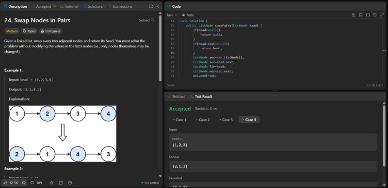 🚀 Day 16: Swap Nodes in Pairs - LeetCode Challenge 🚀 Today, I tackled ... 🚀 Day 16: Swap Nodes in Pairs - LeetCode Challenge 🚀 Today, I tackled ...