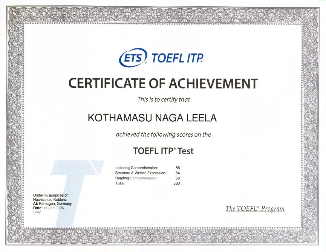 LEELA KRISHNA KOTHAMASU on LinkedIn: #english #proficiency #toefl #germany LEELA KRISHNA KOTHAMASU on LinkedIn: #english #proficiency #toefl #germany