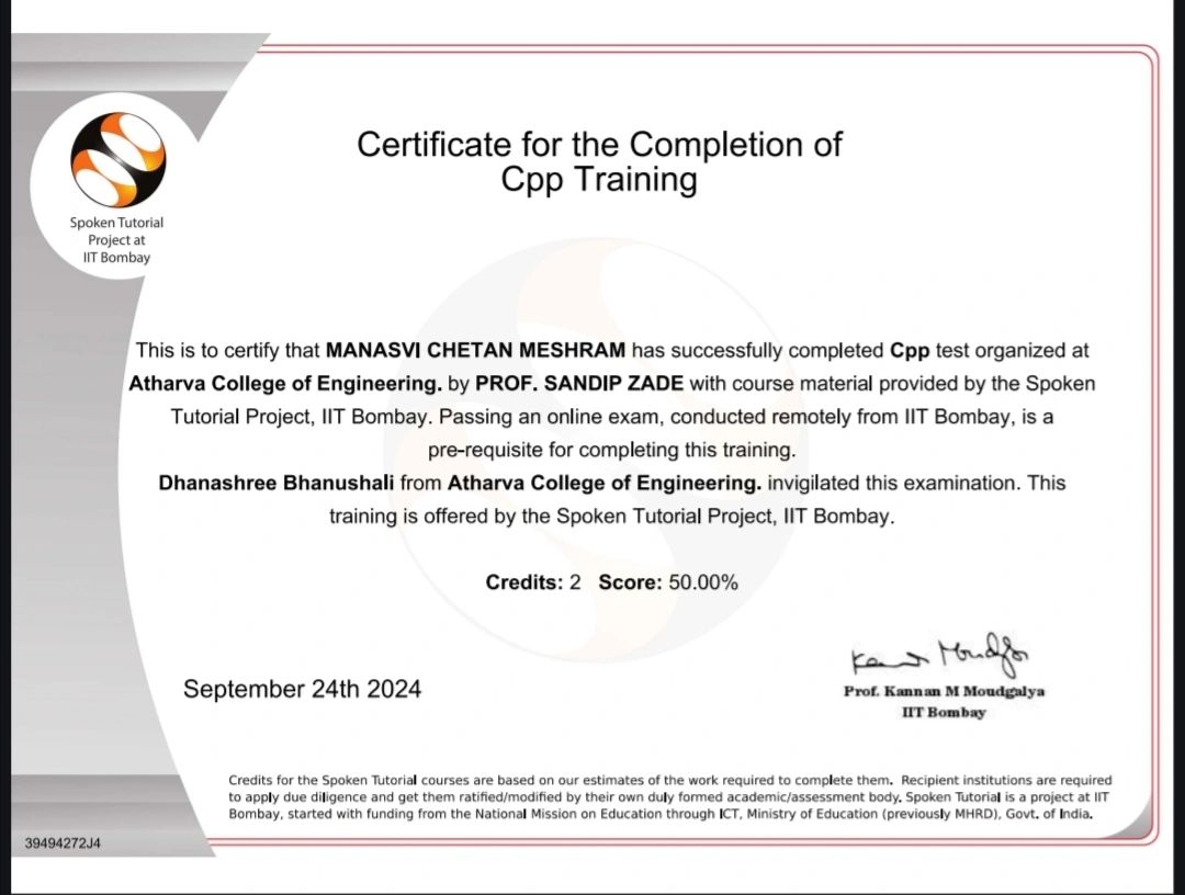 Manasvi Meshram on LinkedIn: #cplusplus #certification #programming # ... Manasvi Meshram on LinkedIn: #cplusplus #certification #programming # ...