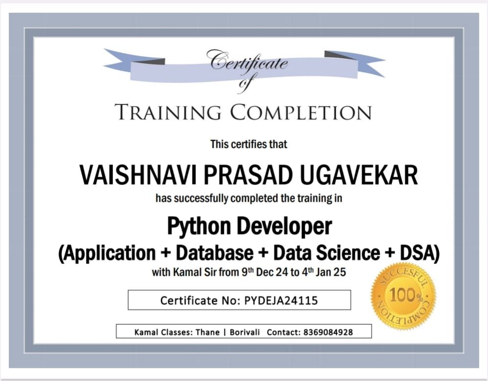 Vaishnavi Ugavekar on LinkedIn: #python #development Vaishnavi Ugavekar on LinkedIn: #python #development
