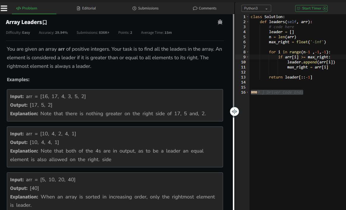 Solved Array Leaders Challenge with Python | Mohammed Inayath posted on ... Solved Array Leaders Challenge with Python | Mohammed Inayath posted on ...