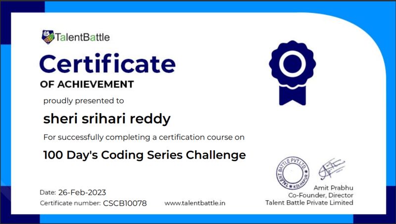 sheri sri hari reddy on LinkedIn: #100daysofcodechallenge #talentbattle ... sheri sri hari reddy on LinkedIn: #100daysofcodechallenge #talentbattle ...