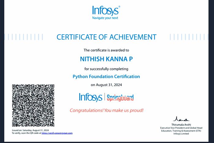 NITHISH KANNA on LinkedIn: #python #certification #infosys #springboard ... NITHISH KANNA on LinkedIn: #python #certification #infosys #springboard ...
