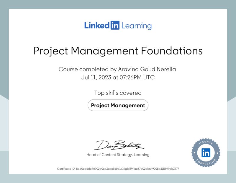 Aravind Goud Nerella on LinkedIn: Certificate of Completion Aravind Goud Nerella on LinkedIn: Certificate of Completion