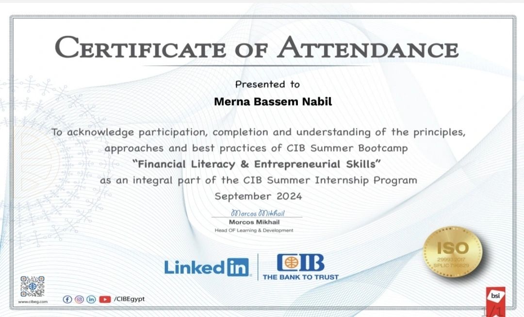 Merna Bassem on LinkedIn: #cib_summer_internship_2024 # ... Merna Bassem on LinkedIn: #cib_summer_internship_2024 # ...