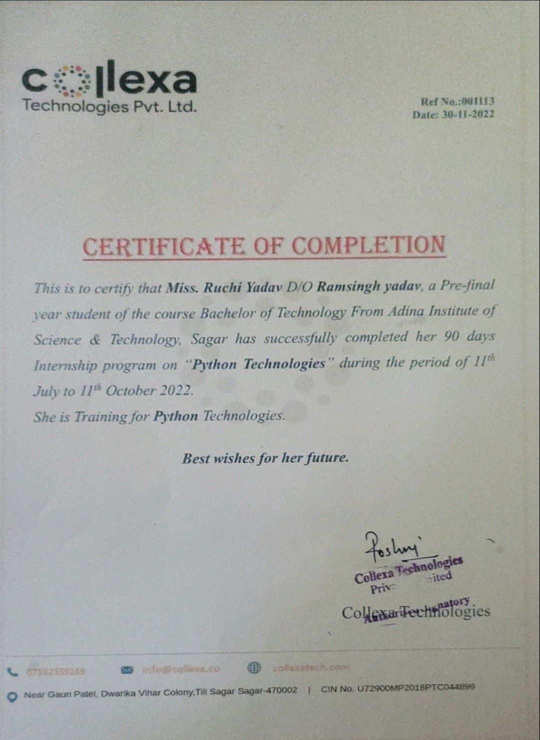 Ruchi Yadav on LinkedIn: #collexa #python #intership Ruchi Yadav on LinkedIn: #collexa #python #intership