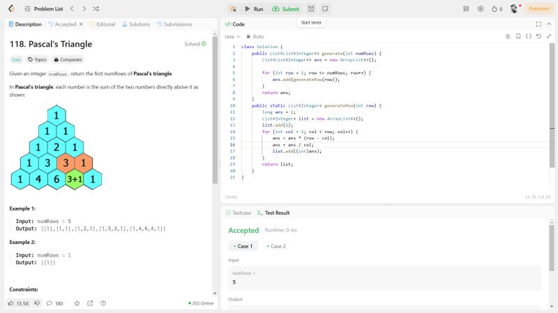 #100daysofcode #100daysofcode #leetcode #day11 #pascalstriangle… | RAJ ... #100daysofcode #100daysofcode #leetcode #day11 #pascalstriangle… | RAJ ...