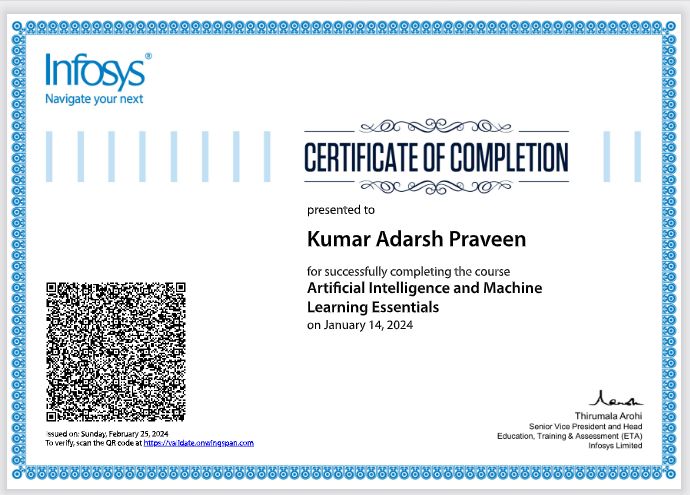 Adarsh Praveen on LinkedIn: Completed course and assessment for AI and ML Adarsh Praveen on LinkedIn: Completed course and assessment for AI and ML