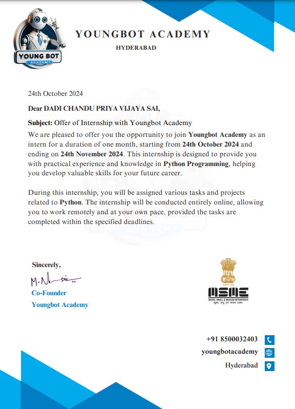 DADI CHANDU PRIYA VIJAYA SAI on LinkedIn: THANK YOU Youngbot Academy ... DADI CHANDU PRIYA VIJAYA SAI on LinkedIn: THANK YOU Youngbot Academy ...